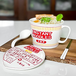 The Cozy Maison Japanese Instant Noodles Cup Ramen Ceramic Bowl Set with Ceramic Spoon and Stainless Steel Chopsticks