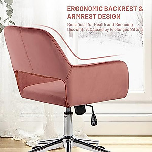 FurnitureR Velvet Home Office Chair, Mid Back Desk Chairs with Rolling Wheels, Adjustable Task Chair for Living Room, Bedroom, Make-up, Studying, Small Spaces - Rose