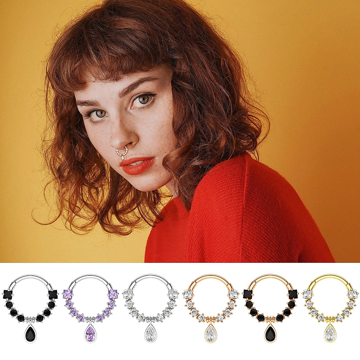 Melighting 16G Septum Jewelry Teardrop Dangle Septum Rings Women 316L Stainless Steel Clear CZ Daith Earrings Helix Earrings Cartilage Tragus Earring Piercing Jewelry for Men