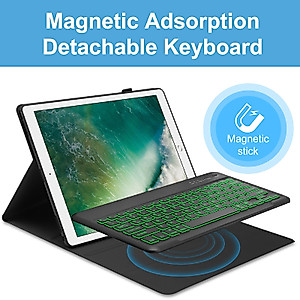 SENGBIRCH iPad Pro 12.9 Case with Keyboard 2nd Generation, for iPad Pro 12.9-inch - 2015 1st, 2017 2nd Generation, (Old Model: A1670/A1671/A1584/A1652), 7 Colors Backlit, with Pencil Holder, Black