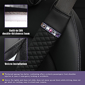 Ziciner 2PCS Leather Seat Belt Cover, Sparkling Rhinestone Seat Belt Covers for Women, Soft Harness Pads Strap Helps Protect Your Neck & Shoulder, Auto Interior Accessories for Adult Kid (Black)