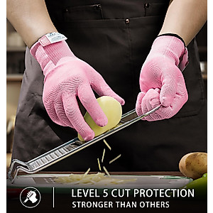 JDL Large Pink Cut Resistant Gloves with Touch Screen, Food Grade, ANSI A5, 3D Stretch Fit, Firm Grip, Suitable for Oyster Shucking, Meat Slicing, Kitchen Protection
