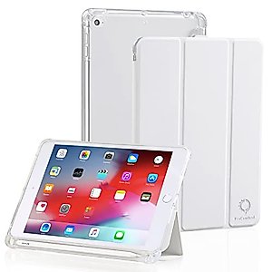FixCracked case for ipad Mini 4/ipad Mini 5, with Pencil Holder, Ultra-Thin Built-in Silicone TPU Soft Shell Protective Cover, with Smart Wake/Sleep Function (White)