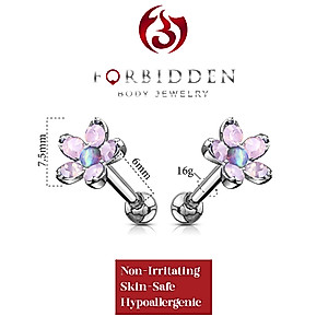 Forbidden Body Jewelry 16g Opalite Flower Tragus/Helix/Cartilage Stud Earring (Purple 2pcs)