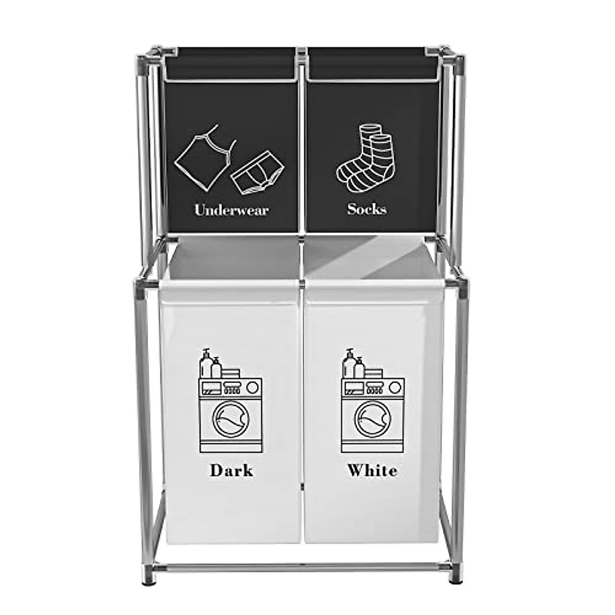 2-Tier Vertical Laundry Sorter with 4 Removable Bags, 4 Section Laundry Basket Organizer Hamper for Laundry Room, Small Space and Closet