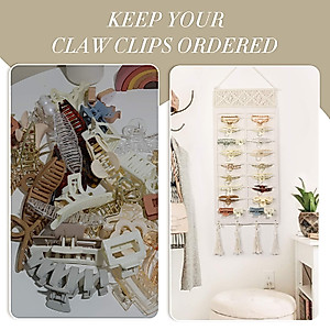 PABOBIT Claw Clip Organizer, Felt Hanging Hair Clip Organizer and Storage for Women, Macrame Claw Clip Holder Boho Decor for Wall, Door, Closet