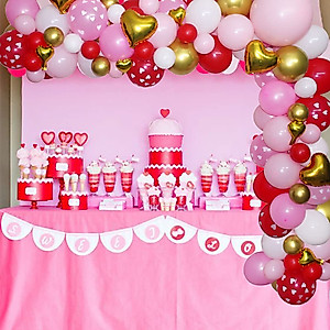 110Pcs Valentines Day Balloon Garland, Galentine's Party Balloon Arch with Pink White Red Balloon & Heart Foil Curtain for Valentine Party Anniversary,Wedding,Sweetheart Bridal Shower Engagement Decor
