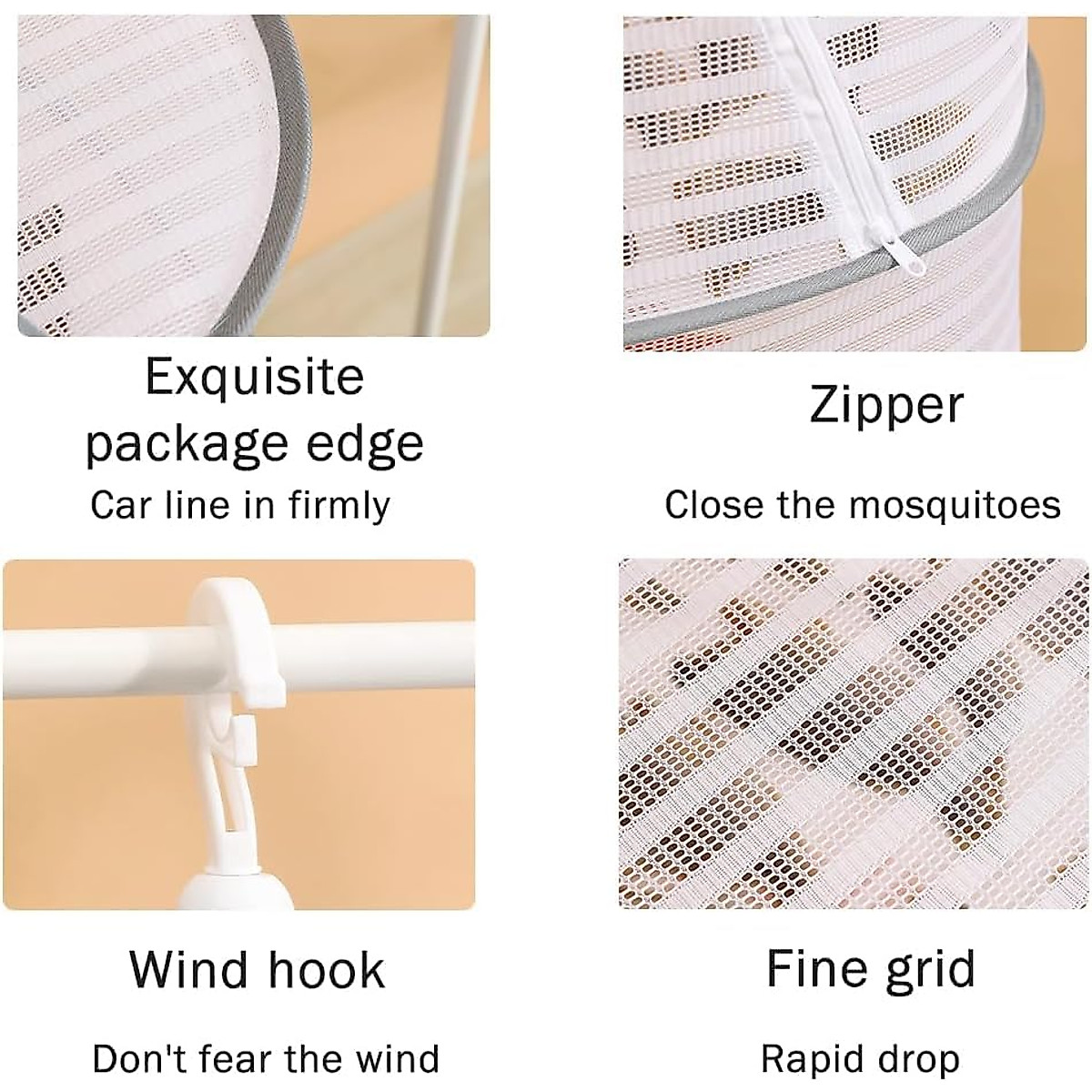 TANOVCEP Foldable Drying Net for Vegetables, Fish, and Dehydrated Goods, Multi-Tiered Food Drying Net, Versatile Drying Rack, Windproof Design, Zipper Closure for Insect Protection 4Layer