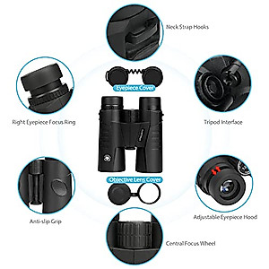 Uthlusty 12X42 Professional Binoculars for Adults with Harness Strap, HD High Powered Lightweight BAK4 Prism Binoculars for Bird Watching, Hunting, Travel, Hiking, Sports, Concerts