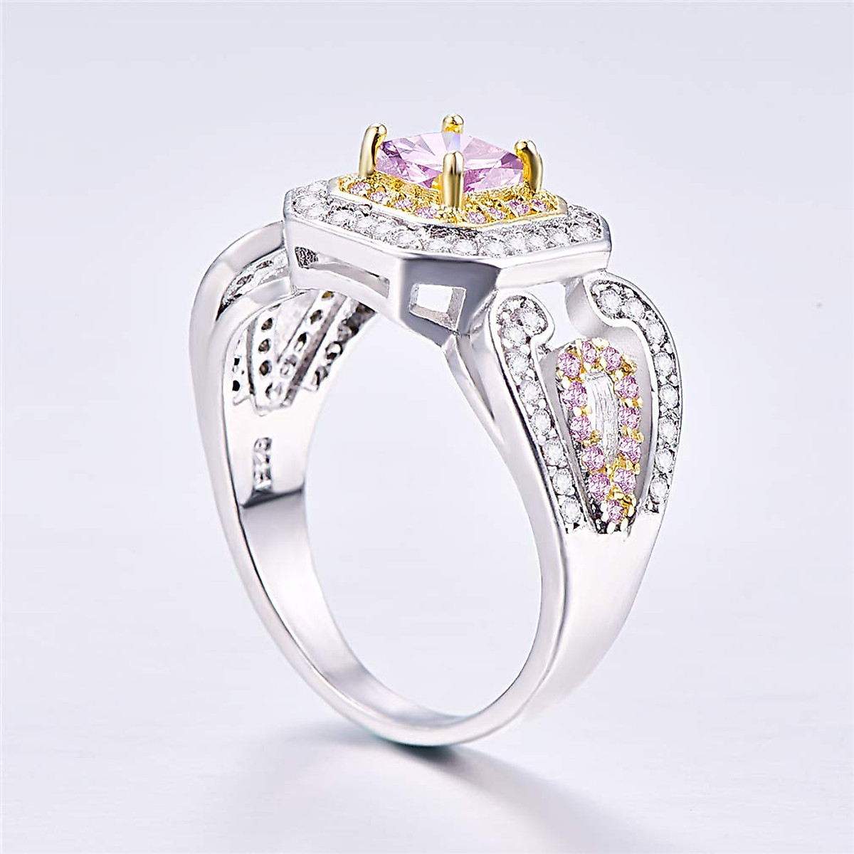 YAZILIND Princess Cut Pink Cubic Zirconia Ring Silver Plated Wedding Engagement Jewelry(Size 6)