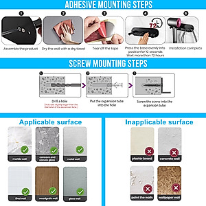 NALoRa Hair Dryer Holder Wall Mounted, Affordable Luxury Blow Dryer Holder for Bedroom, Salon, Hairdryer Holder for Bathroom, Self Adhesive Hair Dryer Holder, Widely Adaptable to 99% of Hair Dryers