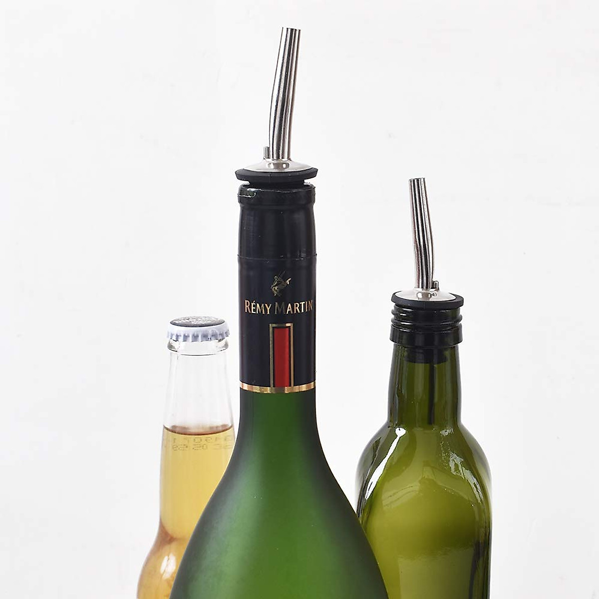 Newk Stainless Steel Pourers, 12 Pack Classic Bottle Pourers Tapered Spout with Rubber Caps, Suitable for Pours Liquor, Vinegar, Syrup or Olive Oils(12 Bottle Pourers+12 Dust Covers)