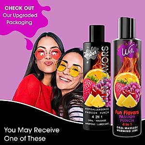 Wet Fun Flavors Passion Punch 4 in 1 Warming Flavored Tasty Lube 3 Fl Oz, Premium Personal Lubricant, Men, Women and Couples, Ideal for Foreplay & Massage, Paraben Free, Gluten, Stain, & Sugar Free