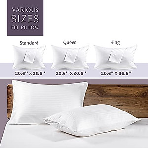FAUNNA Hidden Zippered Pillow Protectors Cover Queen Size Set of 2 - Soft Quiet Sateen 100% Long-Staple Cotton Cases -Comfortable and Cozy White Bed Pillow Cover