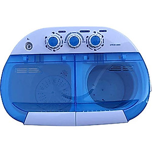 Portable Twin Tub Mini Washing Machine w/Spin and Dryer Function, Compact Design for College Dorms, Apartment, RV’s. Mini laundry Barrel Washer for Baby Clothes, Underwear, Delicates and More-Blue