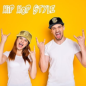 Zhanmai 3 Pieces Funny Hat Gold Rapper Hat 80s 90s Adjustable Hip Hop Hat Dollar Sign Gold Snapback Hat Leather Brimmed Baseball Cap for Men