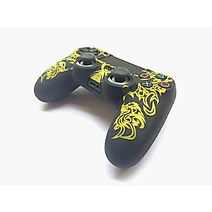 yueton Totem Pattern Soft Silicone Gel Rubber Grip Protective Skin Case Cover for PS4 Controller (Yellow)