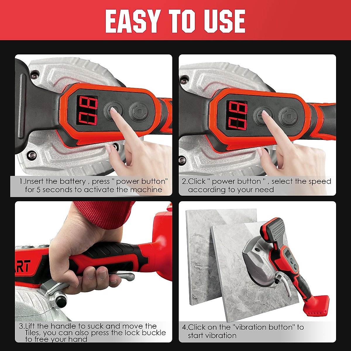 Cordless Tile Vibration Leveling Machine,for Milwaukee 18V Battery, Tile Vibrator Tool with 8 Adjustable Speed & Superior Suction & Digital Display