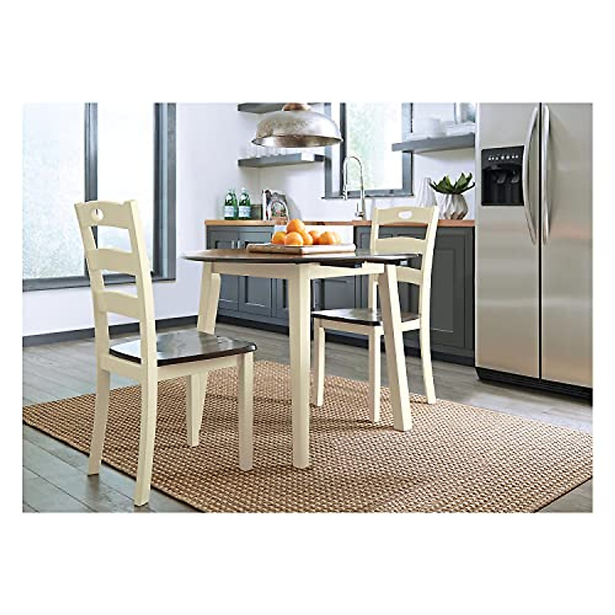 Signature Design by Ashley Woodanville Cottage 40" Round Drop Leaf Dining Table, Cream & Brown