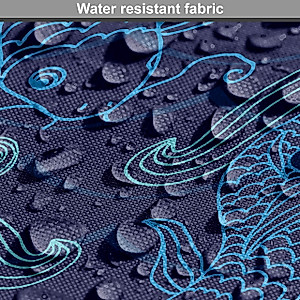 Ambesonne Fish Fabric by The Yard, Oriental Koi Fish Floral Arrangement Petals and Leaves Doodle Style Animal, Decorative Fabric for Upholstery and Home Accents, 3 Yards, Orange Blue