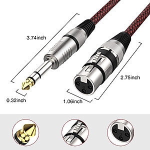 FURUI XLR Female to 1/4 Inch Cable 25ft 2Pack, Nylon Braided Microphone Cable 6.35mm TRS to XLR Female Balanced Cable Compatible with Shotgun Microphone, Recording Studios and More