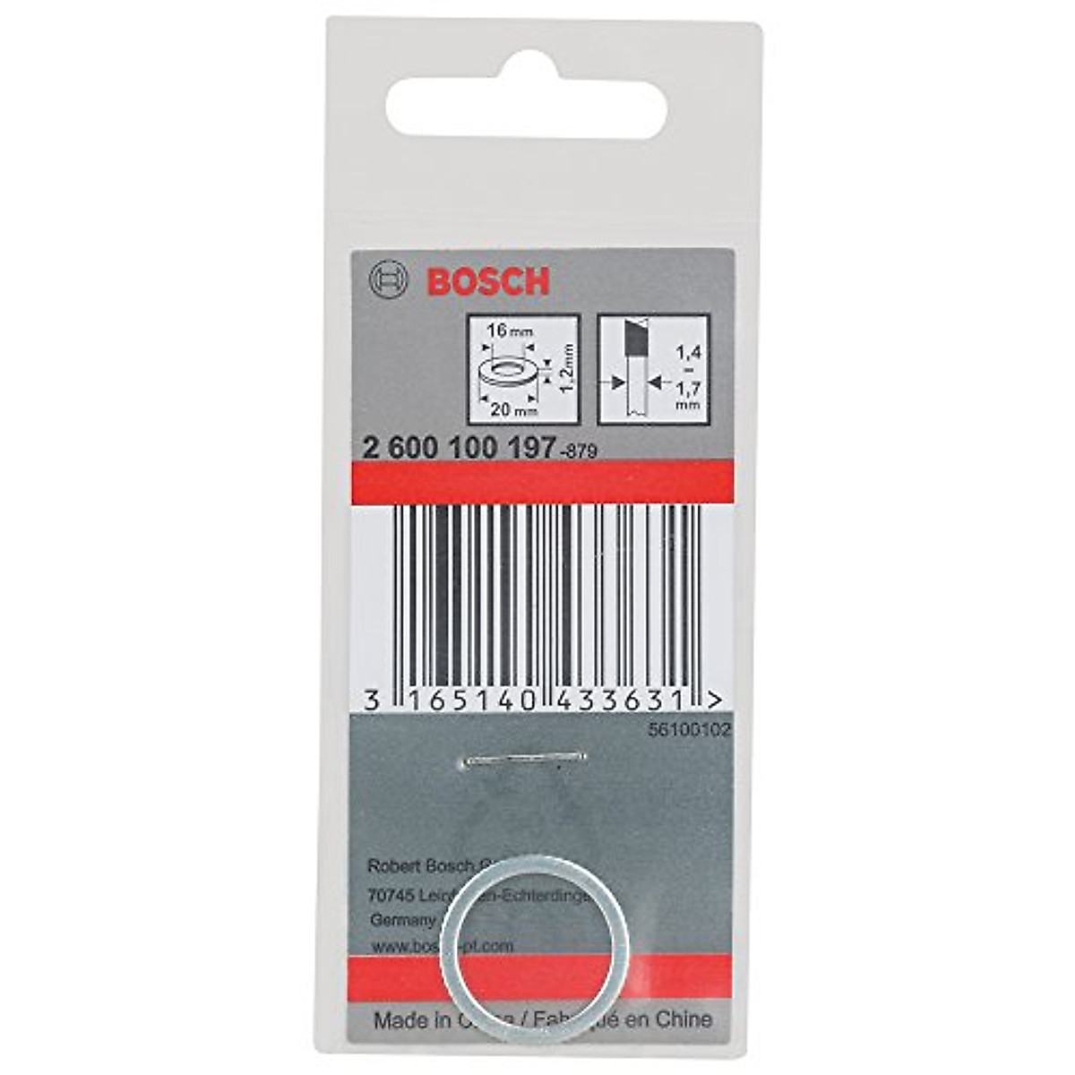 Bosch 2600100197 Reduction Ring, 0 V, Silver/White, 20 x 16 x 1.2 mm