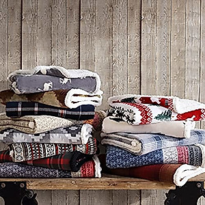 Eddie Bauer Ultra-Plush Collection Throw Blanket-Reversible Sherpa Fleece Cover, Soft & Cozy, Perfect for Bed or Couch, Sycamore Red/Charcoal/White