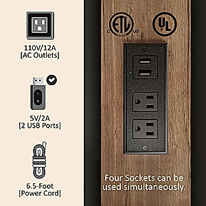 AMERLIFE Queen Size Bed Frame Industrial Platform Bed with Charging Station, 2-Tier Storage Headboard/No Box Spring Needed/Noise-Free/Rustic Brown