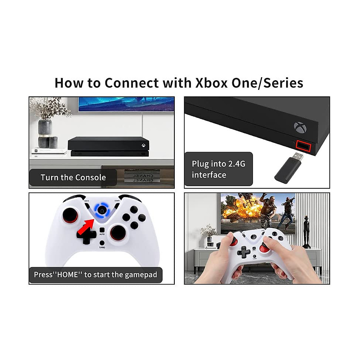 ROTOMOON Wireless Game Controller with LED Lighting Compatible with Xbox One S/X, Xbox Series S/X Gaming Gamepad, Remote Joypad with 2.4G Wireless Adapter Perfect for FPS Games (White)