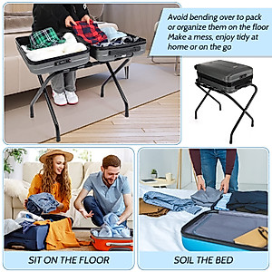 Pelopy 8 Pack Luggage Rack Steel Folding Suitcase Stand Black Luggage Racks with Nylon Straps for Home Hotel Bedroom Closet Guest Room Travel Vacation Motels Supplies