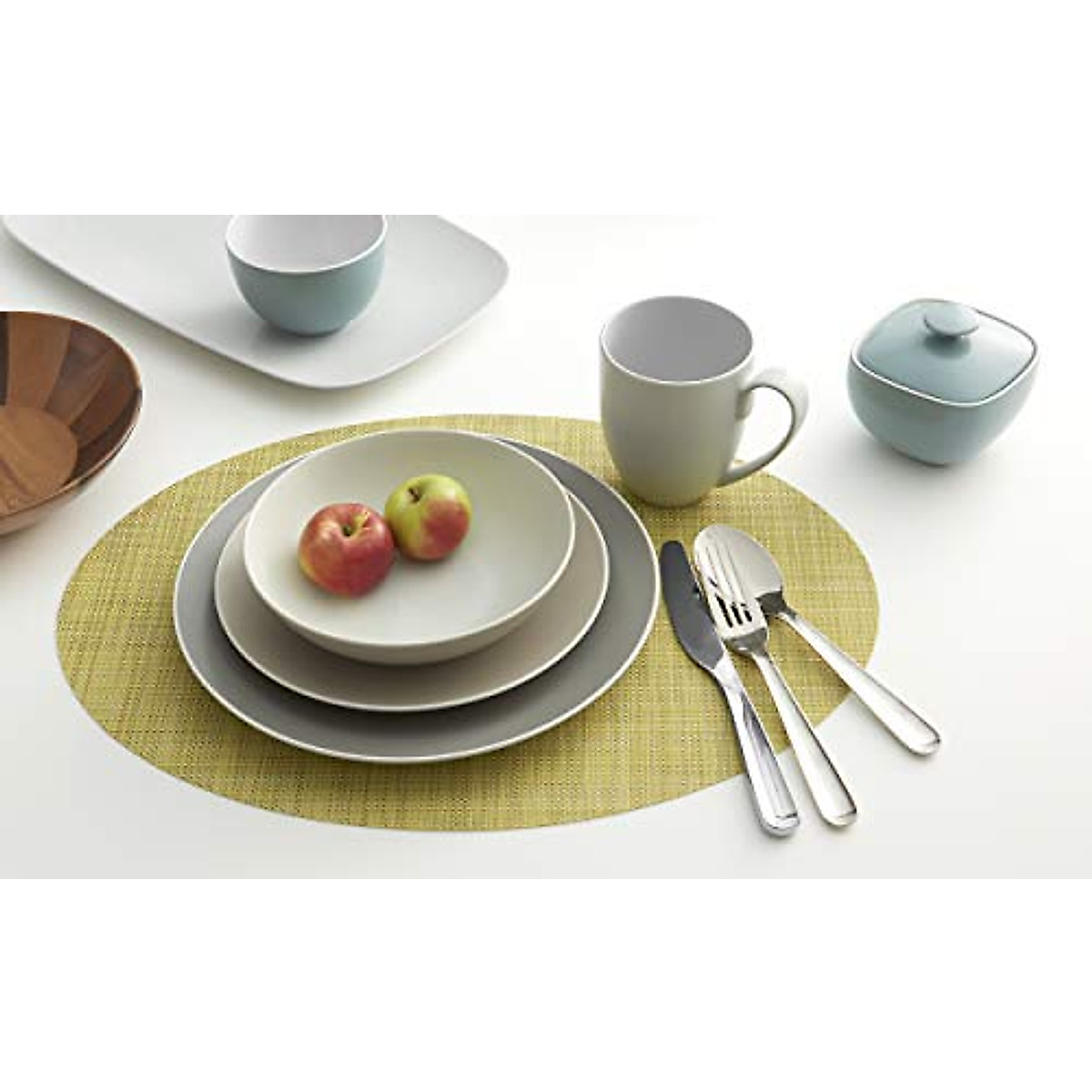 Nambe - POP Collection - Sand Colored Place Setting - 4 Piece Set Includes Dinner Plate, Salad Plate, Soup Bowl, and Mug - Designed by Robin Levien