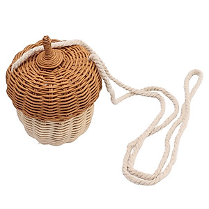 Kids Rattan Storage Basket, Handmade Acorn Shaped Basket, Hand Woven Decorative Acorn Shaped Basket Bag, Mushroom Shape Decorative Woven Basket for Boys Girls Photography Props(Small Shoulder Bag)