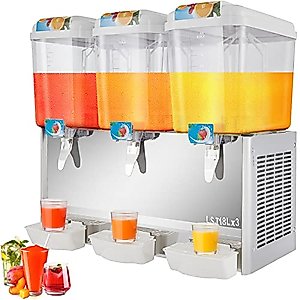 VEVOR Commercial Beverage Dispenser, 14.25 Gallon 3 Tanks Commercial Drink Dispenser, 350W Food Grade Material Stainless Steel Commercial Juice Dispenser With Thermostat Controller for Cold Drink