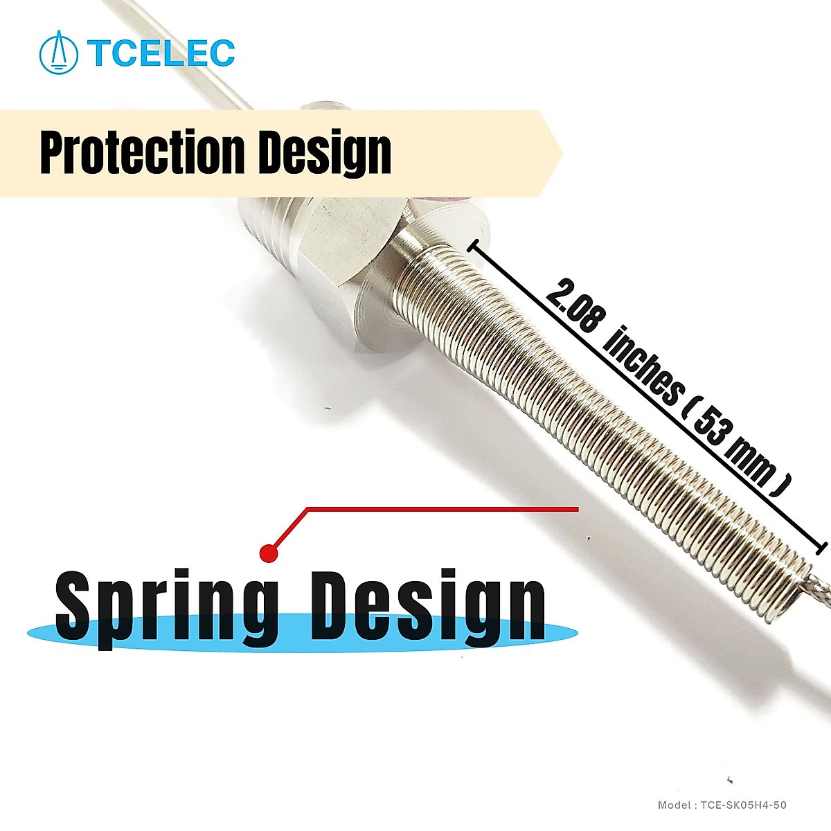 TCELEC TCE-SK05H4-50 K Type Thermocouple Probe for Furnace Oven Meet The 1/2 PT Screw Thread K-Type Input Instrument Thermocouple Thermometer Sensor Temperature Range from 77°F to 1112°F