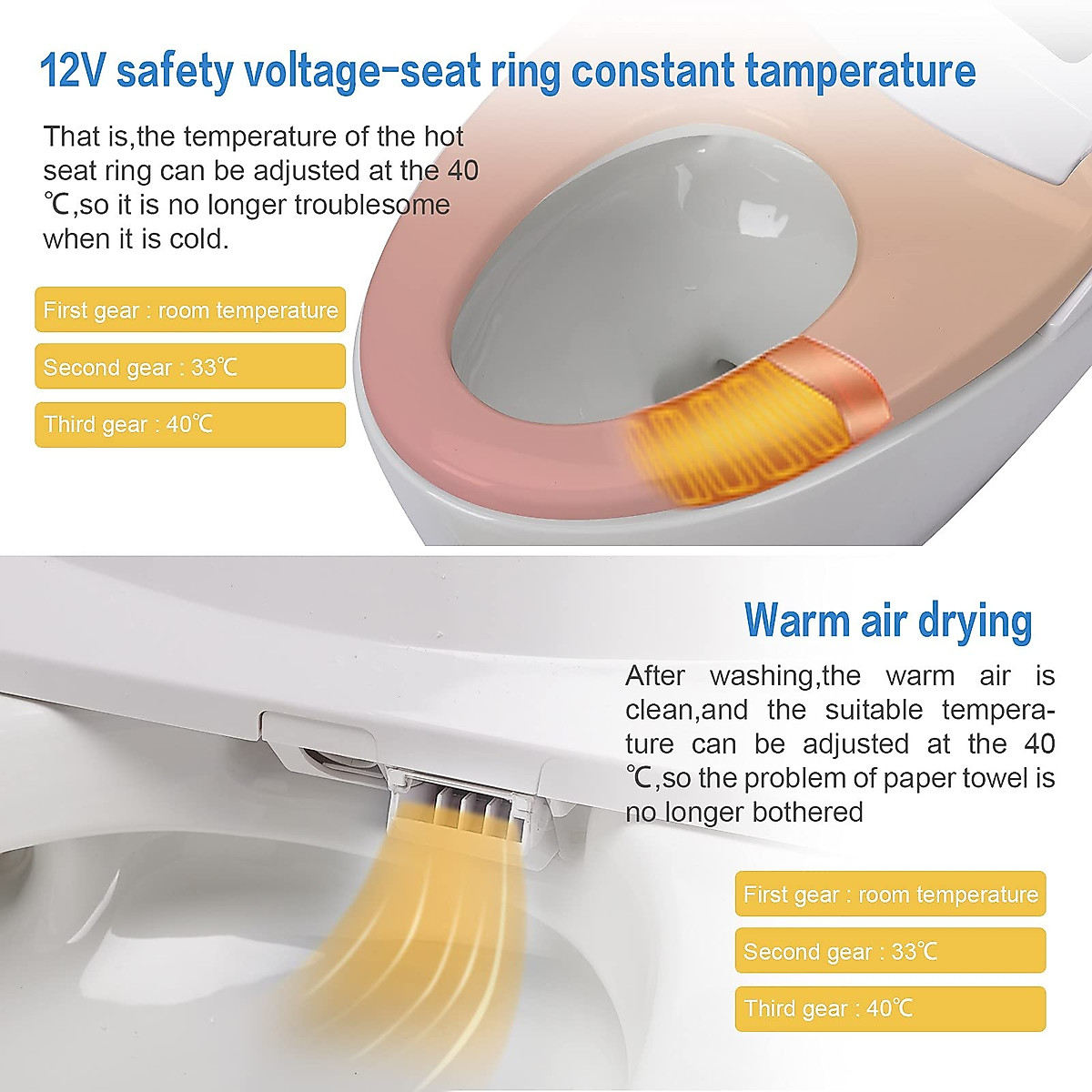 Smart Toilet One Piece Toilet with Heated Seat, Modern Smart Bidet Toilet Auto Flush, Auto Open/Close, Warm Water and Dry, Multi Function Remote Control