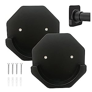 Shower Curtain Rod Mount Holders 2 Pack Adhesive Shower Rod Brackets Stick On Wall Mounted Tension Rod Holders for Bathroom Curtain Rod Hangers Stable Easy Installed Black Hexagon Rod Retainers