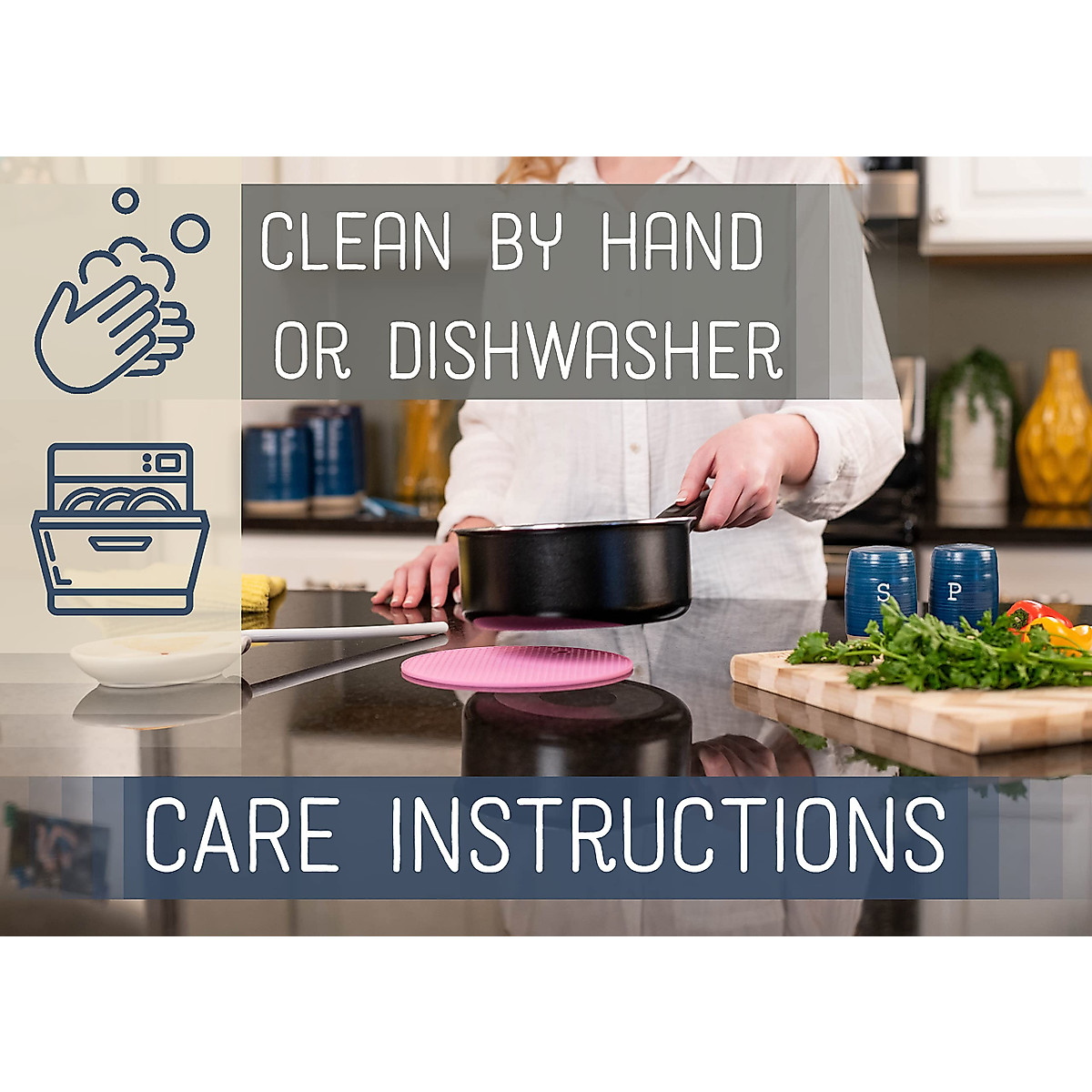 NAT & Jules Honeycomb Pattern 7 inch Silicone Round Kitchen Hot Pad Trivets Set of 4, Pink