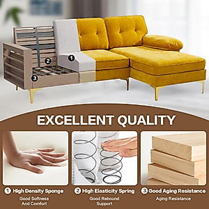 EASELAND 83" L Shaped Convertible Couch, Chenille Couch Sectionals for Living Room, 3-Seat Comfy Lounge Sofa for Bedroom with Chaise, Sleeper Sofa Bed with Fluffy Armrests, Washable Cushion(Yellow)