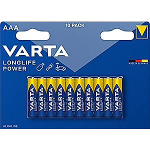 VARTA Longlife Power AAA Micro LR03 Alkaline Battery (10-Pack) - Made in Germany - Ideal for Toys, Torches, Controllers and Other Battery-Powered Devices