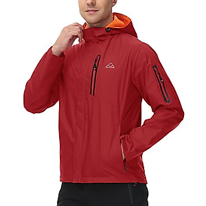 TBMPOY Men's Lightweight Rain Jackets Waterproof Hooded Running Cycling Hiking Raincoat Outdoor Windbreaker Wine Red M