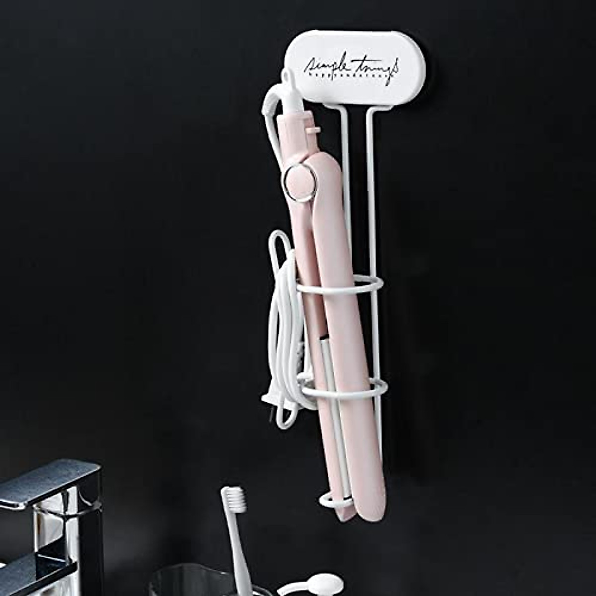 yotijay Farmhouse Metal Wire Bathroom Wall Mount Curling Iron Holder Hair Styling Tool Organizer Storage Basket Iron, Curling, White