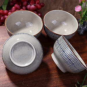 LMRLCS Rice Bowls Set of 4, Japanese Ceramic Rice Bowl, Cereal Bowl Serving Soup, Rice, Snacks, Sauces, Japanese Hand Painted Vintage Underglaze Ceramic