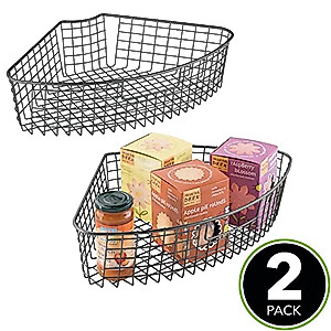mDesign Wire Basket for Corner Cabinet Lazy Susan with Front Handle - Kitchen Cabinet, Shelf, and Pantry Corner Bin - 1/4 Wedge Organizer for Lazy Susan - Concerto Collection - 2 Pack - Graphite Gray