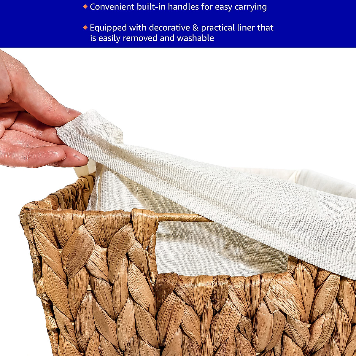 Trademark Innovations 11.5" Hyacinth Storage Basket with Handles and Fabric Liner Rectangular (Set of 4)