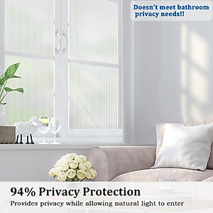 Windimiley Window Privacy Film Reeded Glass Window Clings Frosting Fluted Glass Window Stickers Frosted Bathroom Static Cling Heat UV Blocking Window Tint Decorative Window Coverings, 17.5x78.7 Inch