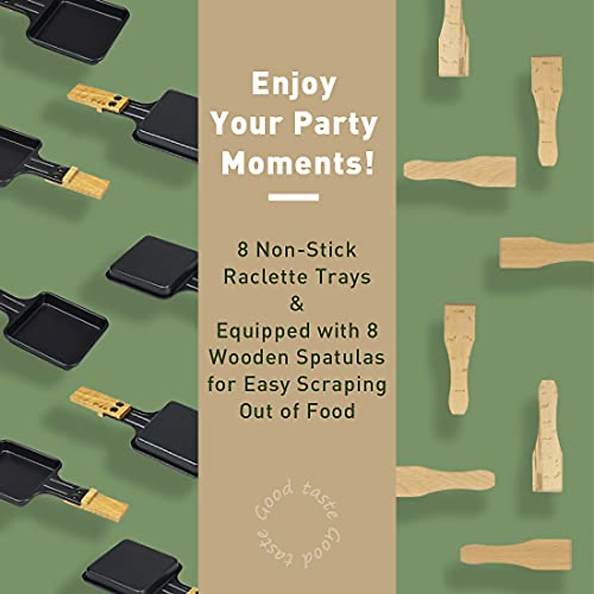 Indoor Grill, COKLAI Raclette Table Grill, 1500W Electric Grill Korean BBQ Grill with 2 in 1 Reversible Non-stick Plate, Cheese Raclette with 8 Trays & Wooden Spatulas, Wooden Base, New Model