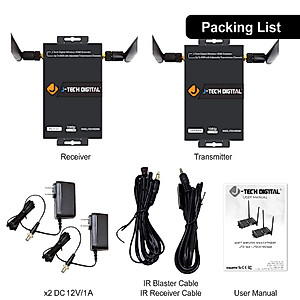 J-Tech Digital Wireless HDMI Extender 1080p up to 660 ft Extension, Transmitter & Receiver Kit Selectable Frequencies to Limit Interference, IR Remote Control (up to 4 Sets)