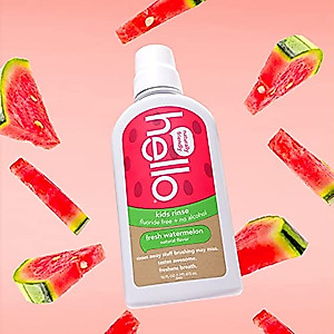 Hello Natural Watermelon Flavor Kids Fluoride Free Rinse, Alcohol Free, Vegan, SLS Free, Mouthwash for Kids Age 6 and Up, 16 Fl Oz (Pack of 3)