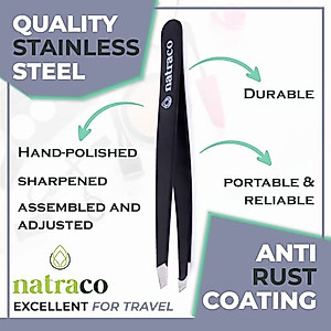 Stainless Steel Slant Precision Tweezers – Professional Tweezers for Eyebrows & Hair Removal – Black (Pack of 2)