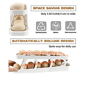 HAHOME Egg Holder for Fridge, Egg Dispenser Auto Rolling Egg Tray Storage and Organizer, Space-Saving Egg Roller for Refrigerator, White 2PCS